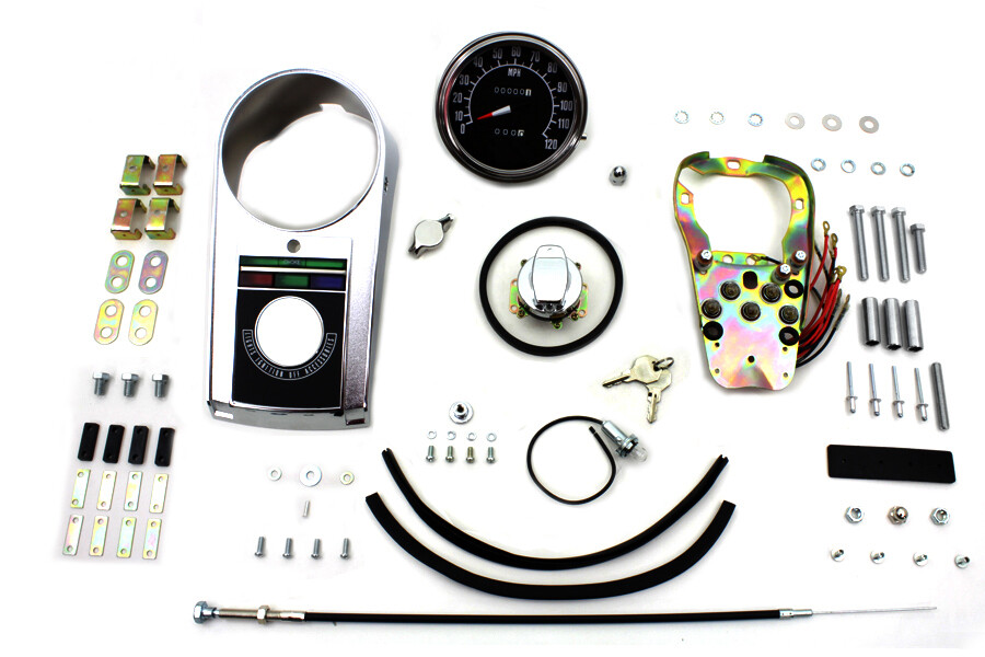 Chrome Cast Dash Panel Kit with 2:1 Ratio Speedometer fits Harley Davidson