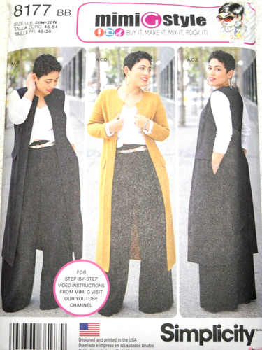 Pants Unlined Coat Vest Knit Top size 20w-28w Simplicity 8177 Sewing ...