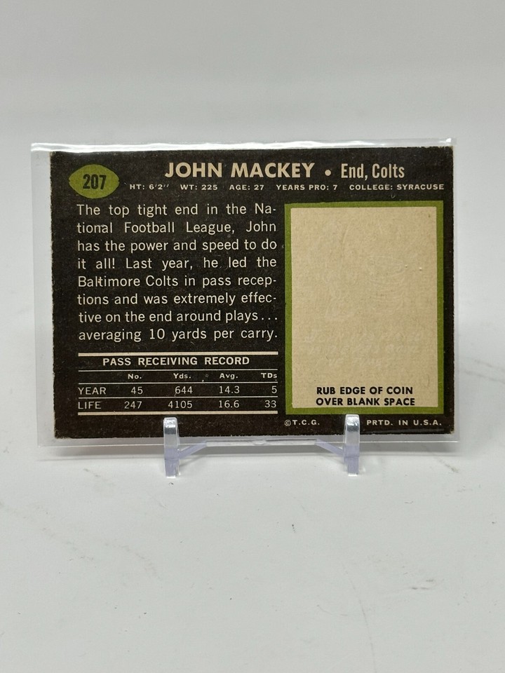 1969 Topps Football John Mackey Card #207 EX/Crease | eBay