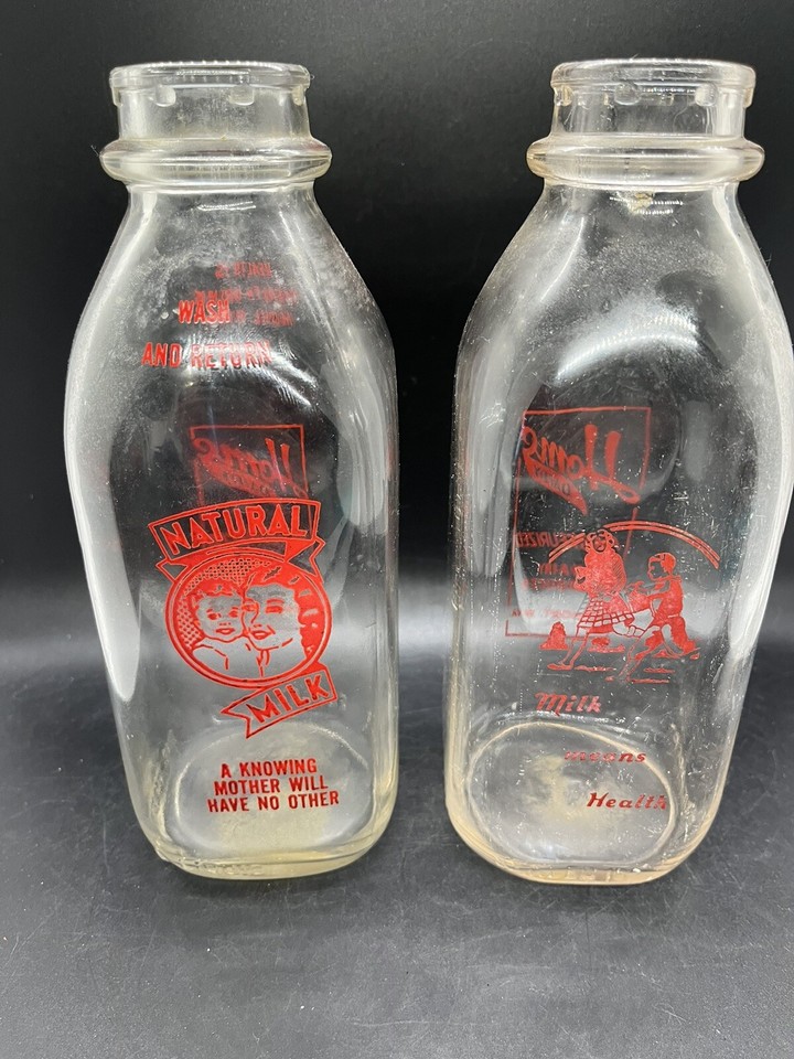 Pair Quart Home Dairy Milk Bottles Fairmont West Virginia WVA Red ...