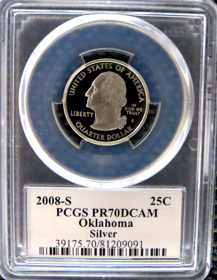 2008-S Oklahoma Quarter SILVER State Flag Label PCGS PR70DCAM Proof ...