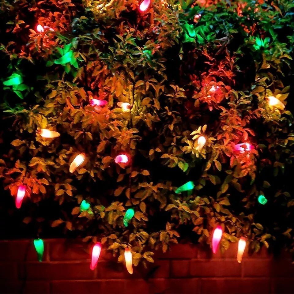 35 LED Red Green & Yellow Chili Pepper Lights 18 Ft Green Wire House ...