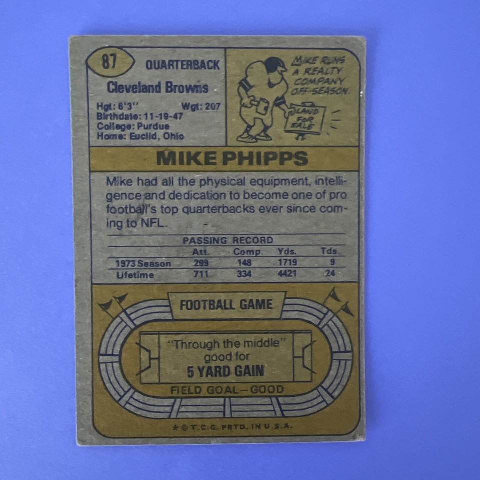 1974 Topps - #87 Mike Phipps Cleveland Browns Allstar QB | eBay