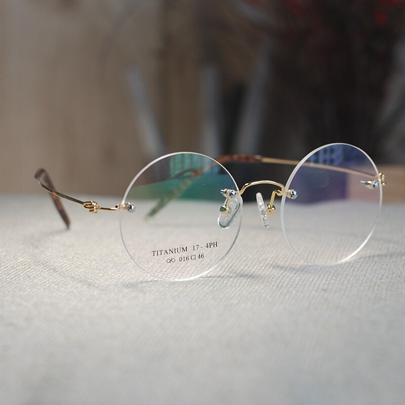 Retro Rimless eyewear Titanium Round Steve Jobs Glasses men's gold ...