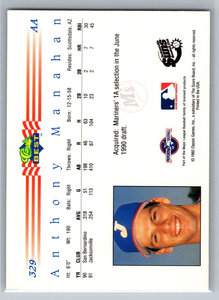 Anthony Manahan 1992 Classic Best Set Break BASEBALL #329 Jacksonville ...