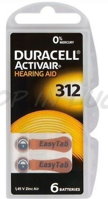 6 DURACELL 312 PR41 ACTIVAIR DA312 Piles pour appareils acoustiques ...