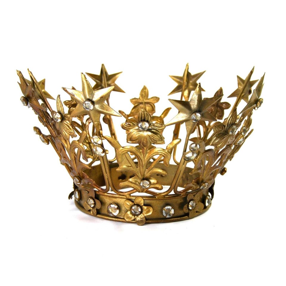 Large Santos Crown with Lilies Stars Rhinestones Antique Gold 4 ...