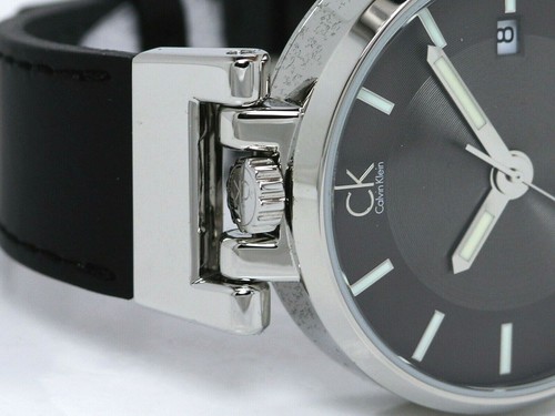 NEW CK CALVIN KLEIN K4A211C3 SWISS MADE ANALOG WATCH BLACK LEATHER ...