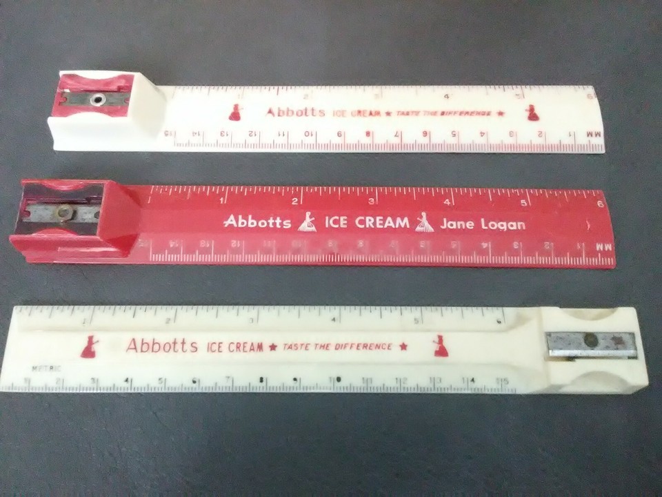 Lot of 3 vintage Abbott's Ice Cream rulers and pencil sharpeners,rare ...