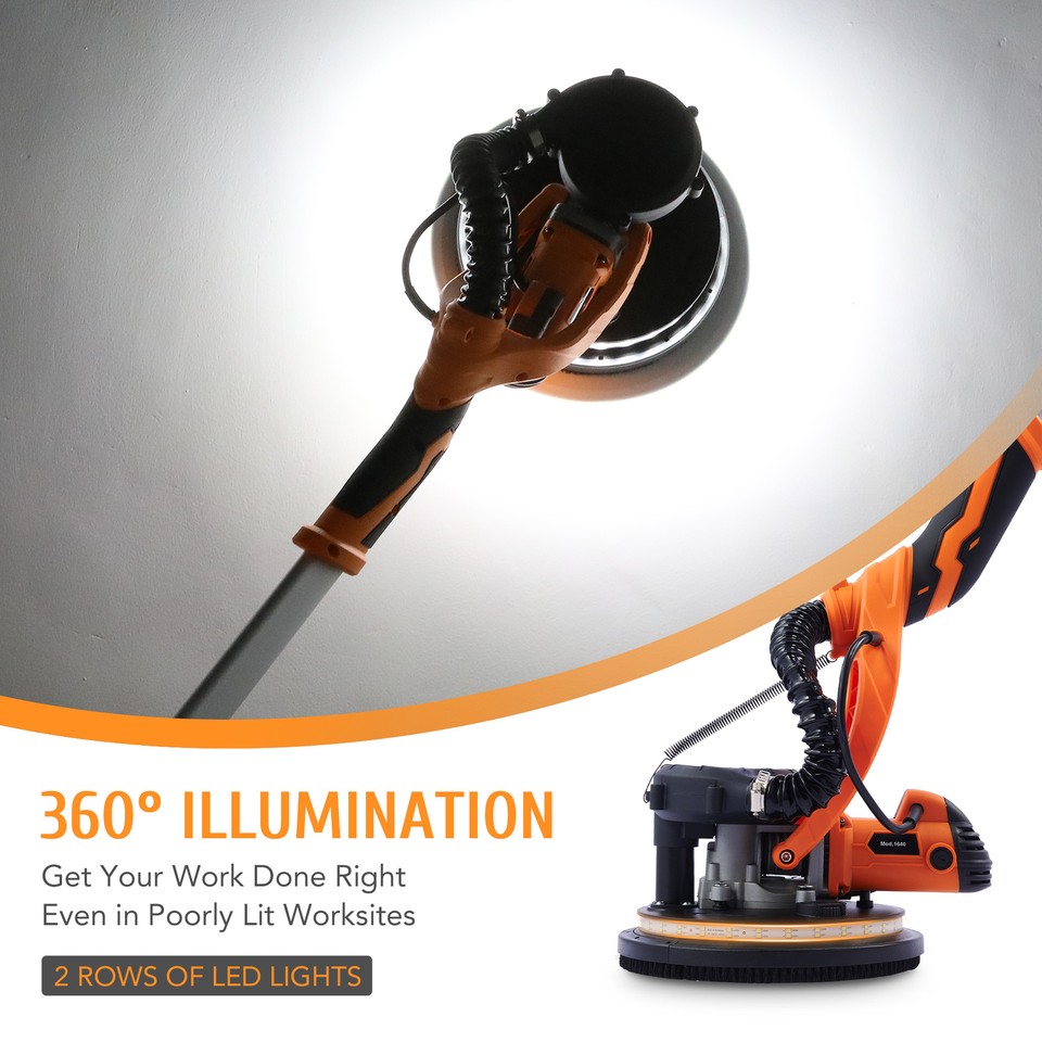9" Drywall Sander Vacuum System 850W Variable Speeds LED + 12Pcs ...