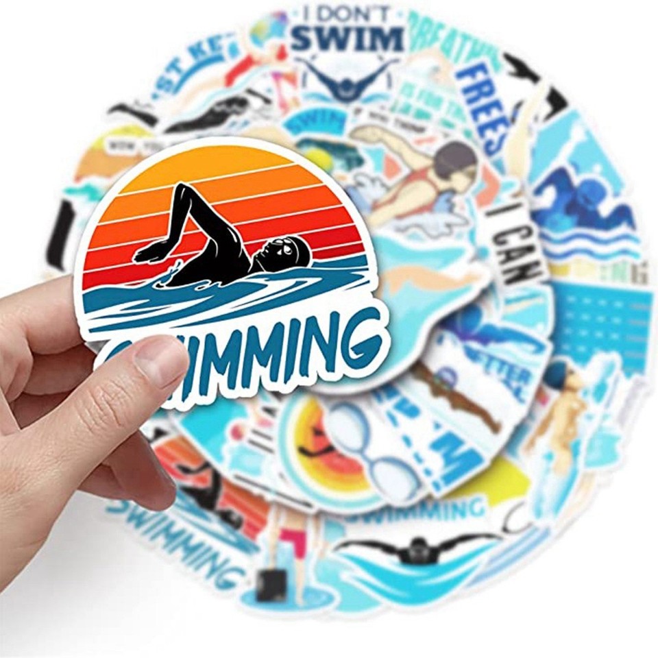 Swimming Stickers for Water Cup Laptop, Vinyl Sticker Gift Decals for ...