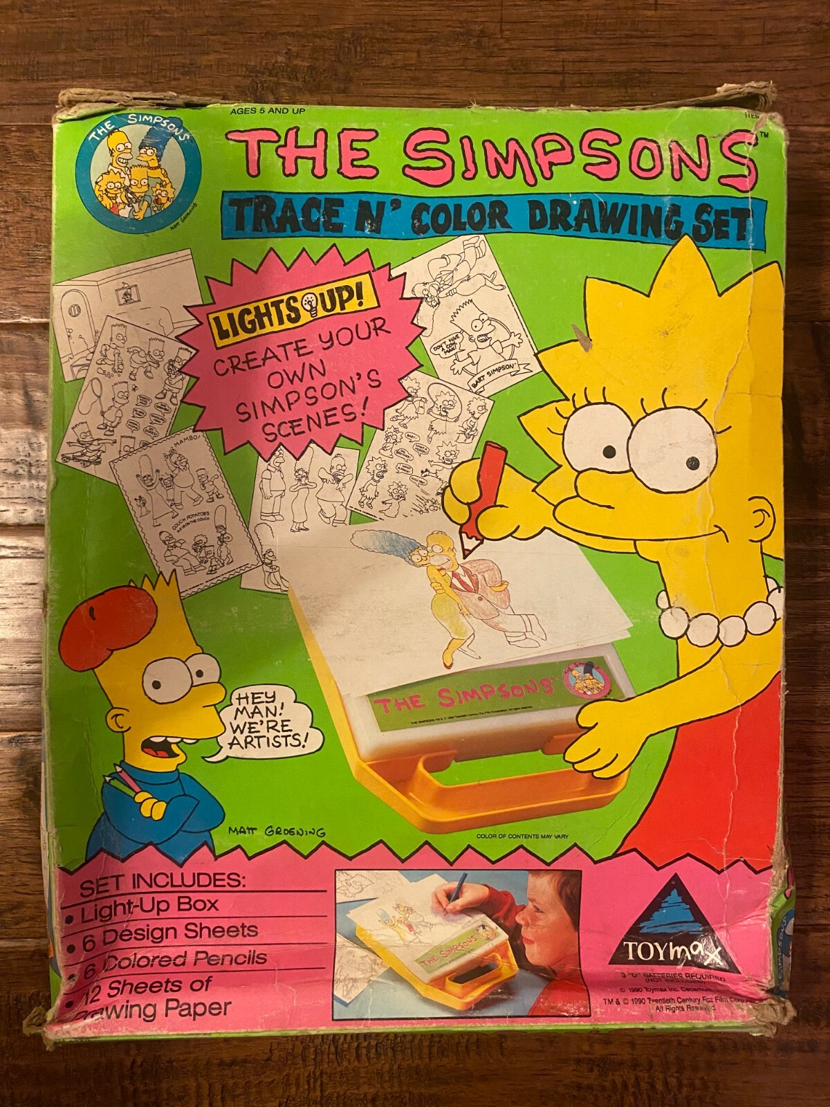 1990 Vintage (Toymax) "THE SIMPSONS" {TRACE N' COLOR DRAWING SET", RARE ...