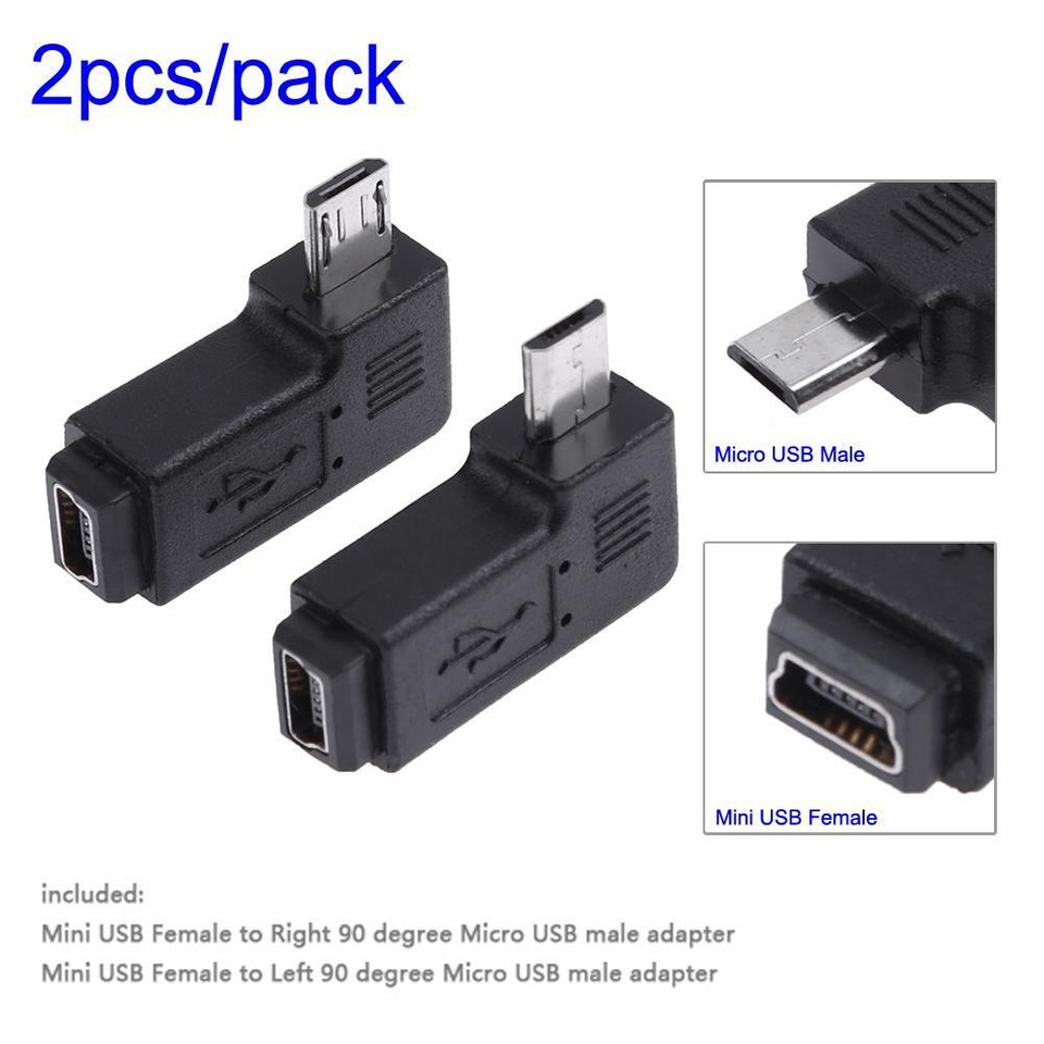 2pcs 90 Degree Mini USB Female to Micro USB Male Adapter Connector | eBay