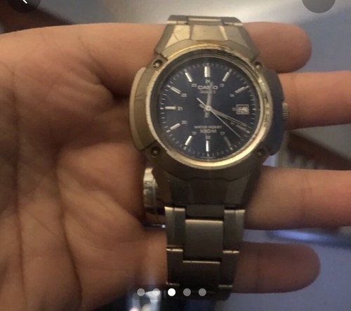 Casio Vintage Silver Men’s Watch Blue Face 100 M Water Resistant Metal ...