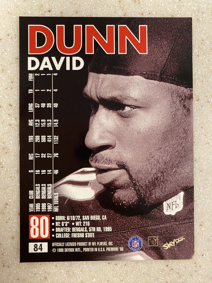 1998 Skybox Premium Fleet Farm David Dunn #84 Cincinnati Bengals | eBay