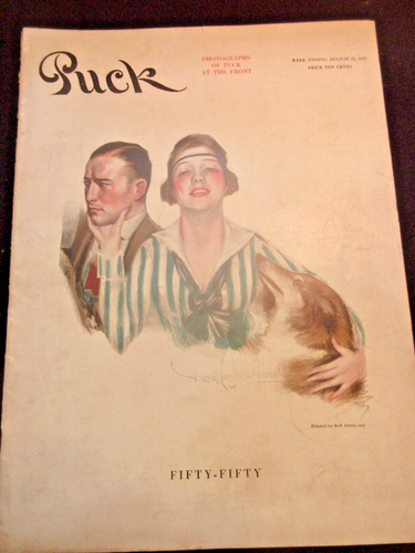 ROLF ARMSTRONG ~PUCK~ Magazine 1915 Cover Title "FIFTY - FIFTY" Man or ...
