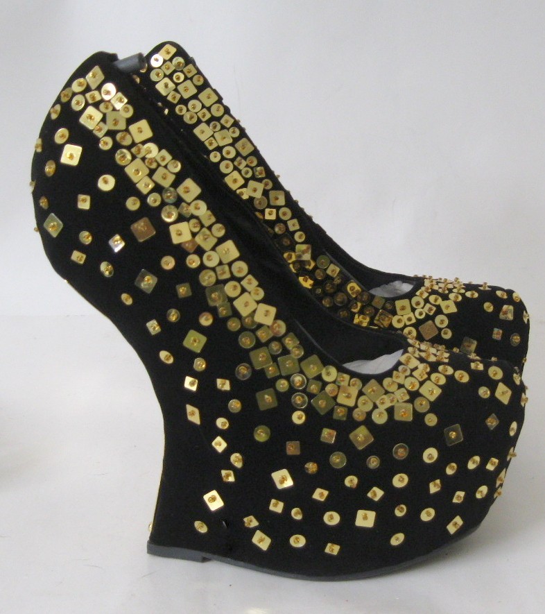 Black Wedges With Gold Spikes Shop Womens Wedges Online At Midas