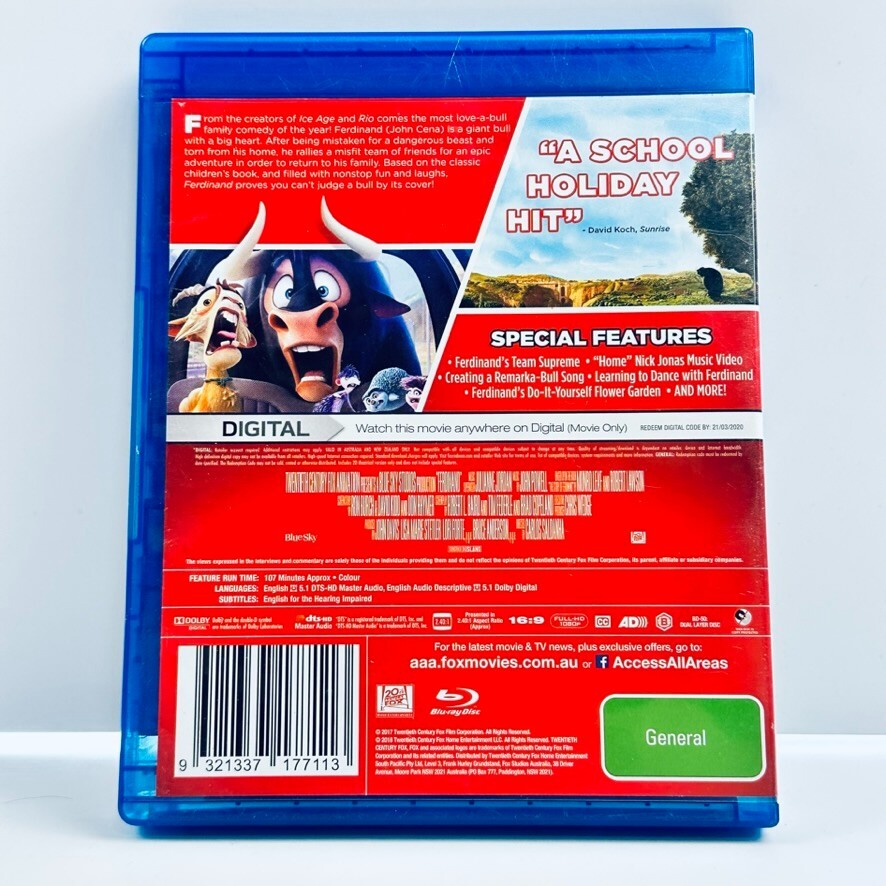 Ferdinand (Blu-Ray 2017) Region B Animation Adventure Comedy John Cena ...