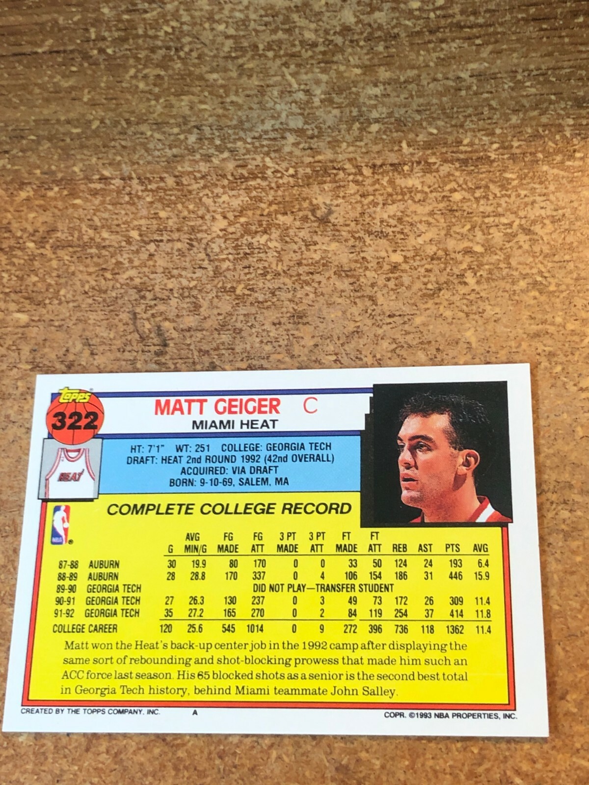 1992-93 Topps Basketball # 322 1992 Draft Pick Matt Geiger RC | eBay