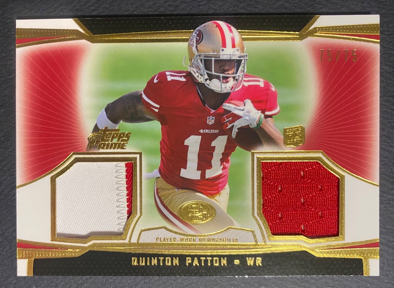 2013 TOPPS PRIME QUINTON PATTON DUAL RELIC RC #'d 75/75 49ers | eBay