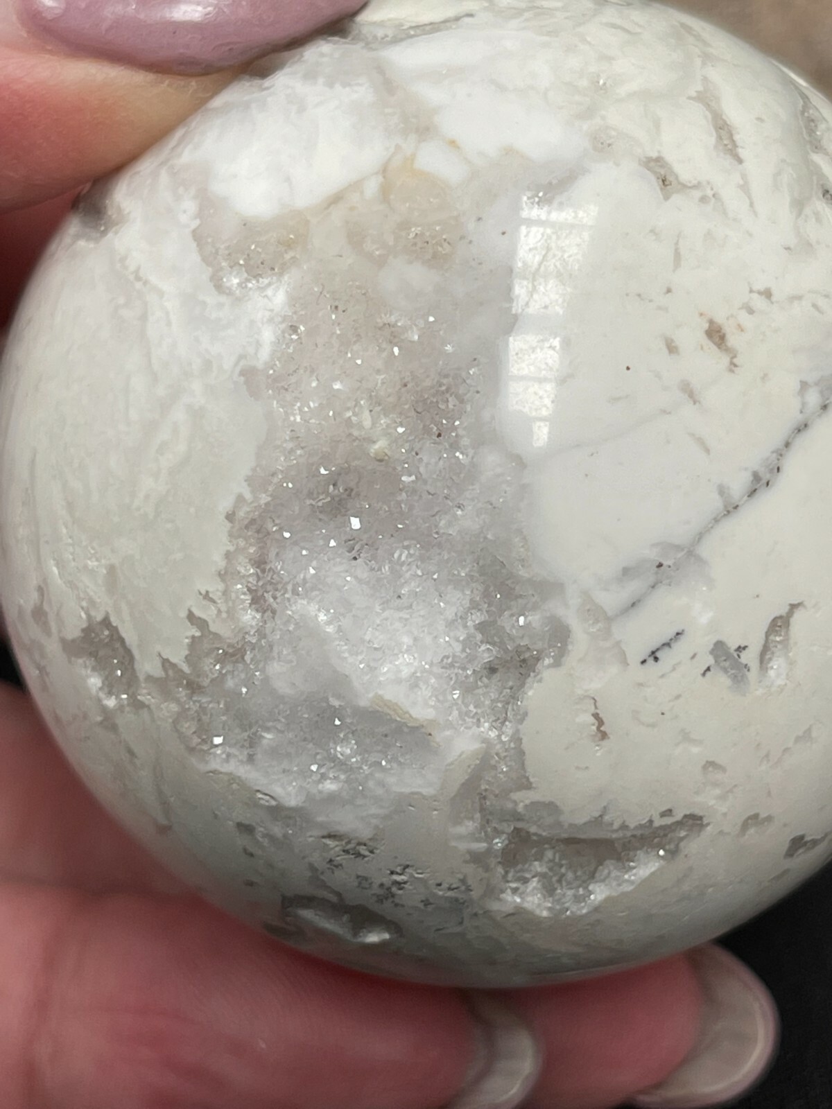 Snow White Agate Druzy Polished Sphere Natural Gem Crystal Specimen ...