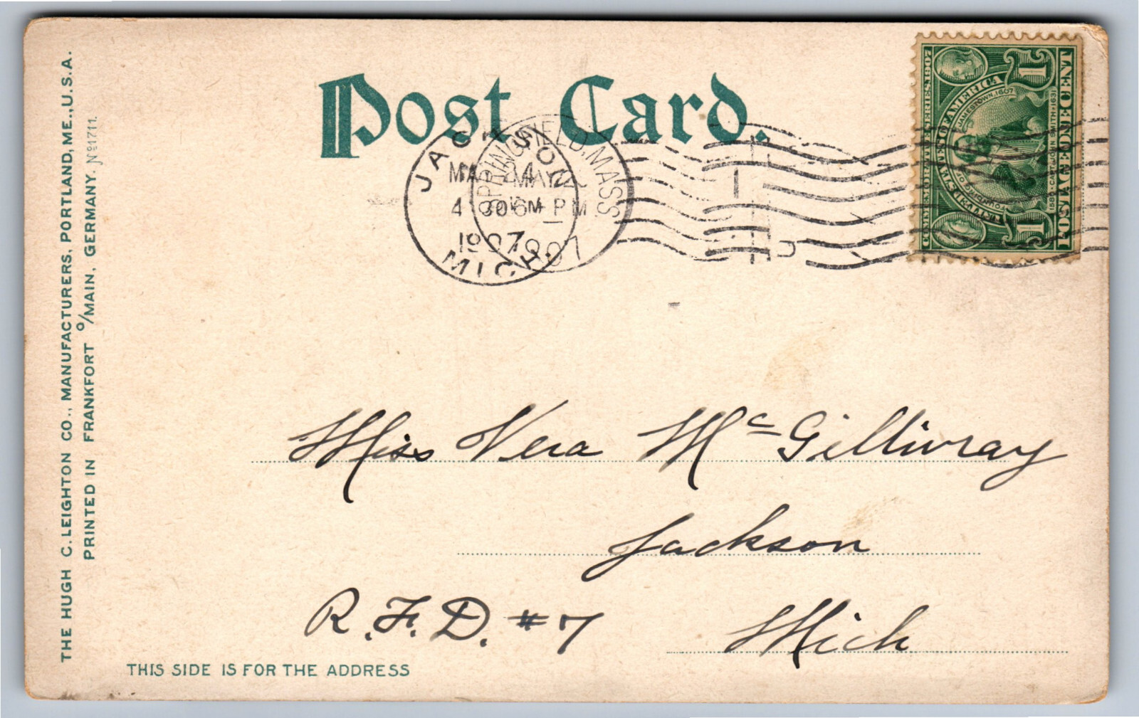Postcard MA The Puritan Chapin Statue Springfield Massachusetts c.1900 ...