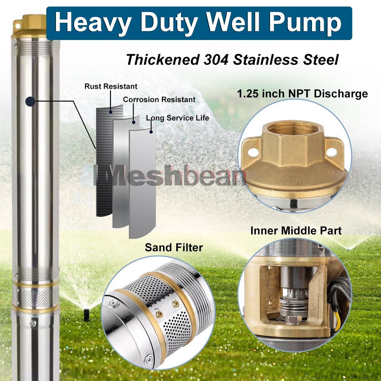3" Deep Well Submersible Pump, 3/4 HP, 115V, 13 GPM, 247 ft MAX,60Hz, 1 ...