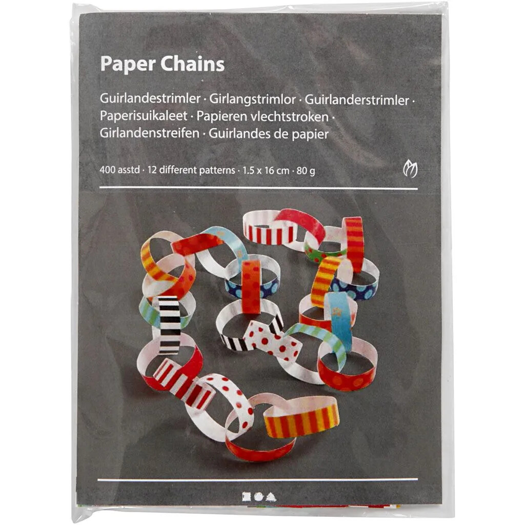 Paper Chains NOT Pre Gummed Glazed Patterned 12 Brightly Coloured ...