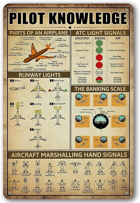 Tin Sign 8 x12 Airplane Pilot Knowledge Chart Diagram How to Cautions ...