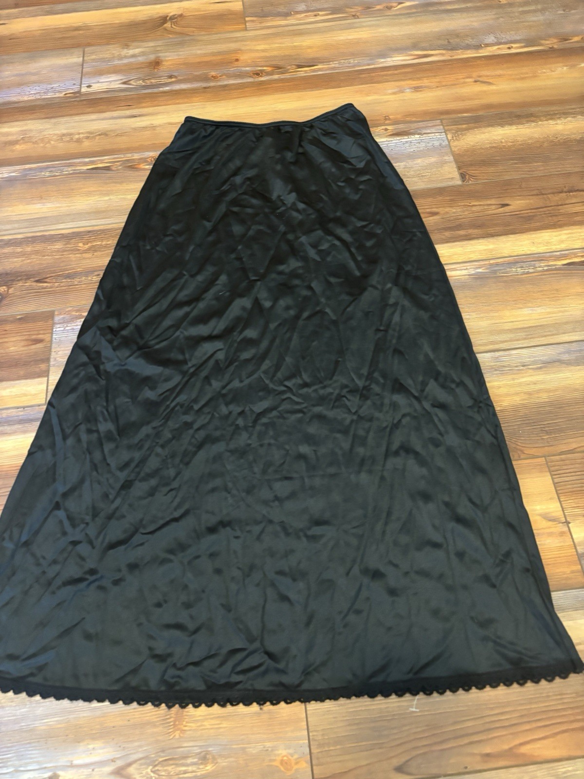 Adonna 100% Nylon Long Half Slip Womens Med Black Elastic Waist Lace ...