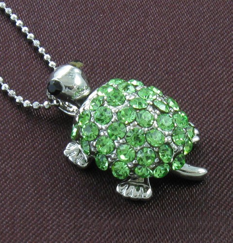 Green Crystal Stone Turtle Tortoise Animal Necklace Chain Pendant ...