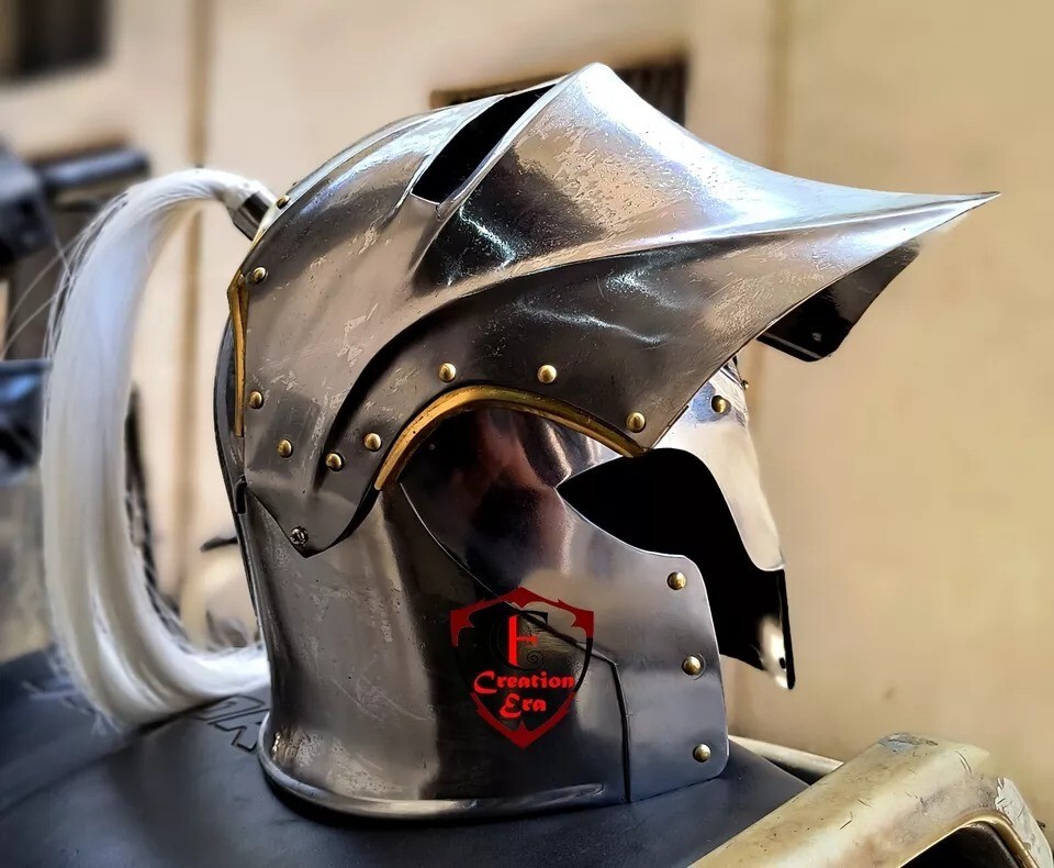 Steel Medieval Klappvisor Medieval Armor Bargonet Helmet Silver Finish ...