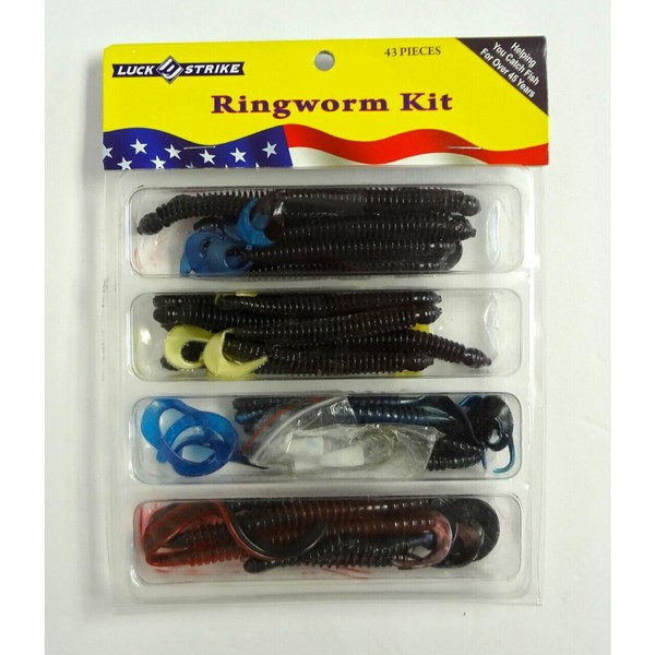 Luck E Strike 43-piece Ring Worm Kit Artificial Fishing Lures Angler ...
