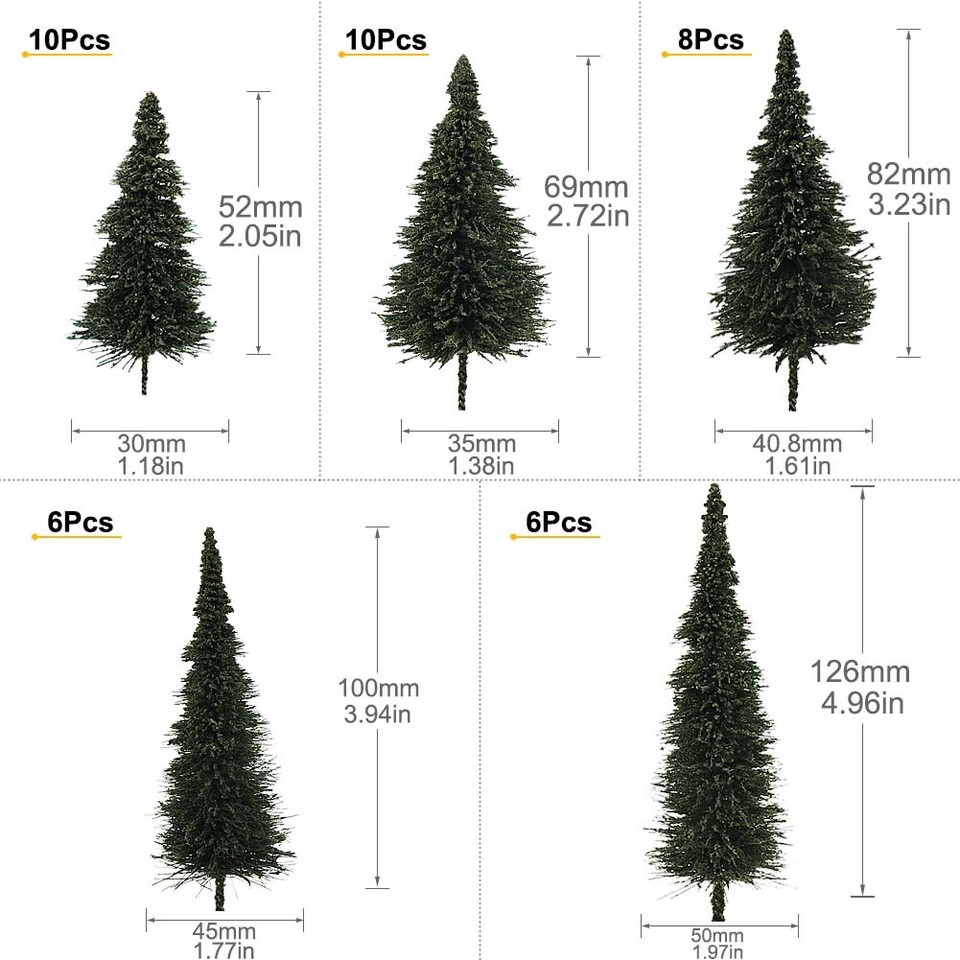 Evemodel 40pcs Miniature Scenery Model Pine Trees Deep Green HO O N Z ...