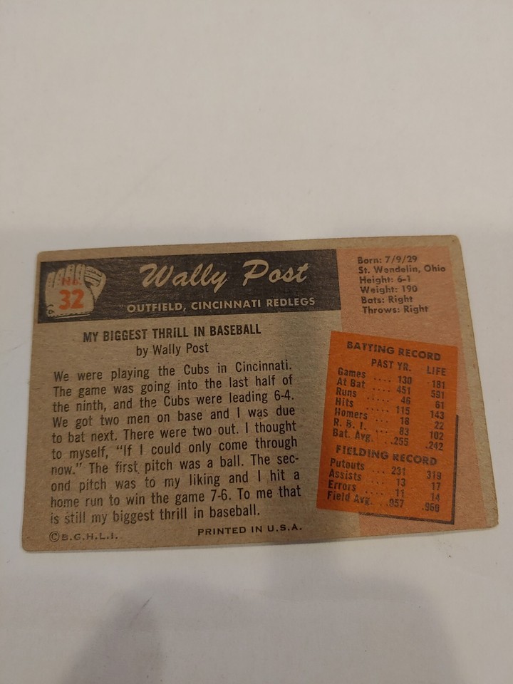 1955 Bowman #032 Wally Post Reds VG | eBay