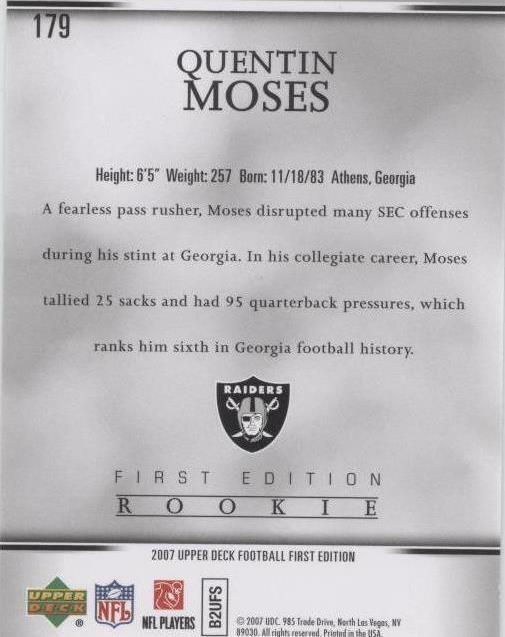 2007 Upper Deck First Edition Quentin Moses #179 for sale | eBay
