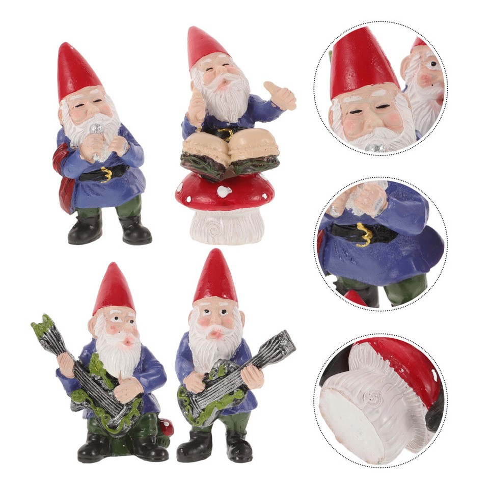 4PCS Mini Gnome Statues Rocker Gnome Mini Dwarf Figurine Musical Band ...
