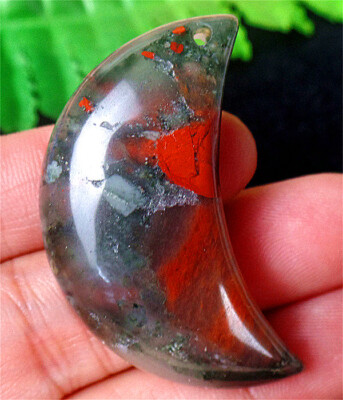 40x19x7mm Natural Red and Gray Africa Bloodstone Reiki Moon Pendant ...