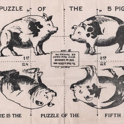 WW2 Anti-Nazi 1939 Folding Paper 5 PIG Puzzle WWII Adolf Hitler Satire ...