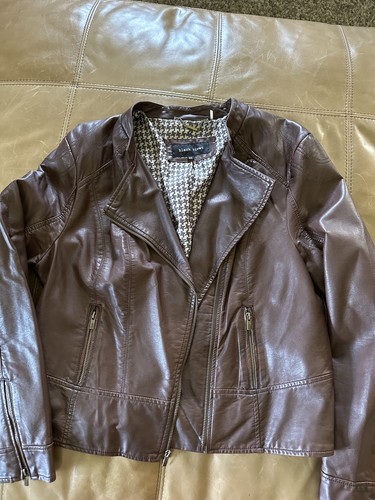 Wilsons Vegan Leather Jacket Womens 2X Brown Moto Edgy Hounds tooth ...