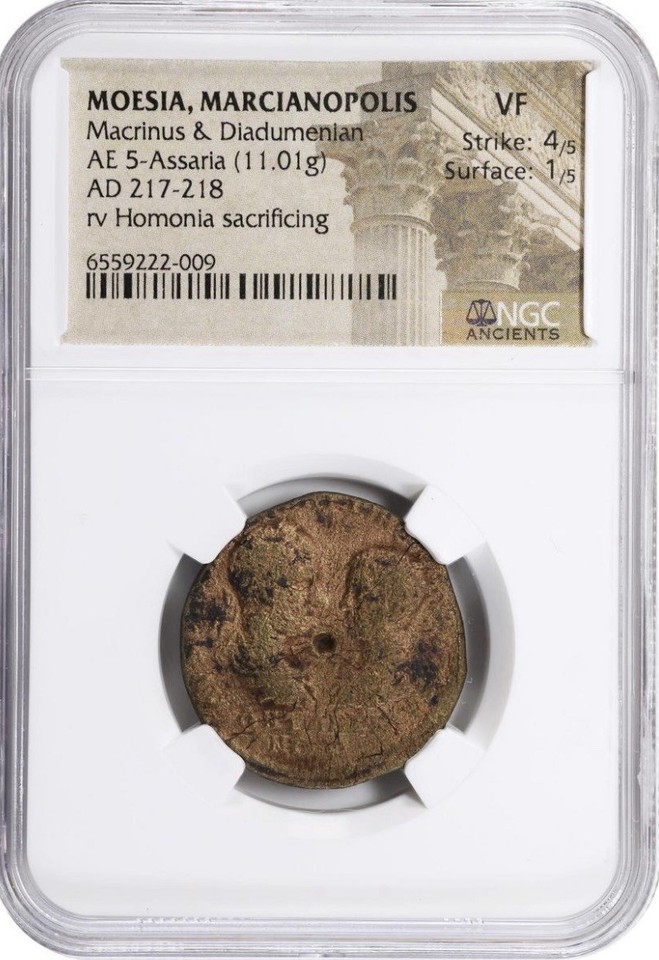 Diadumenian & Macrinus 217-218 AD, Roman Empire AE 5-Assaria Moesia ...