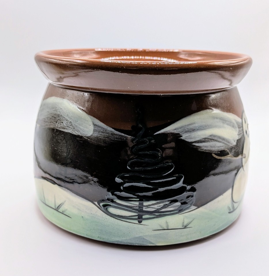Eldreth Redware Pottery Crock No Lid 4.5" Tall 5" Across Winter Scene ...
