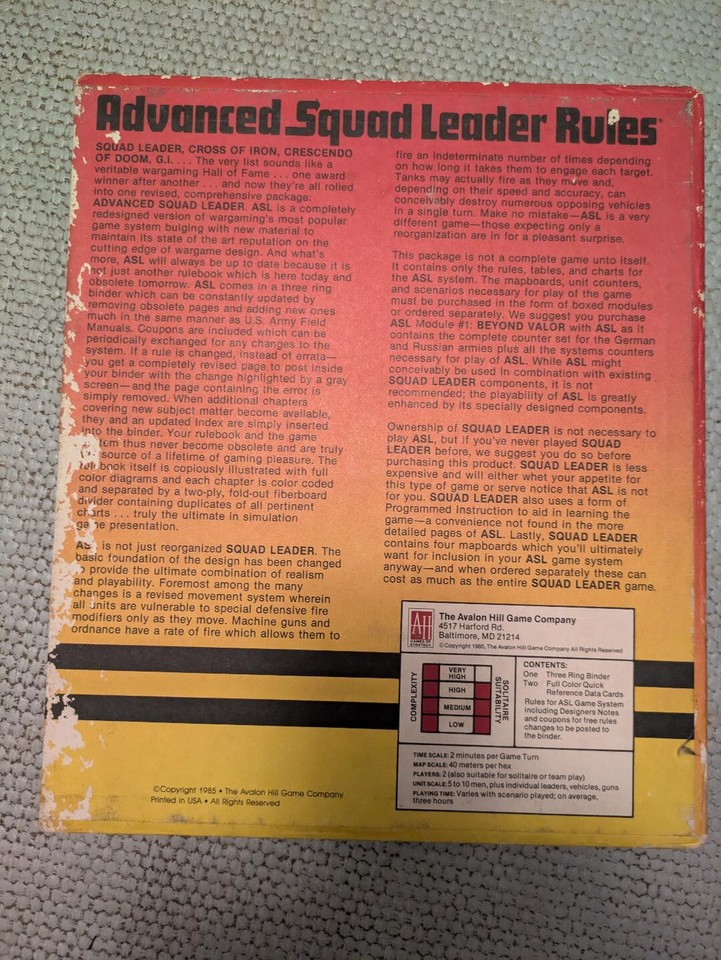 Avalon Hill Advanced Squad Leader Rules ASL 1985 First Edition, Rough ...