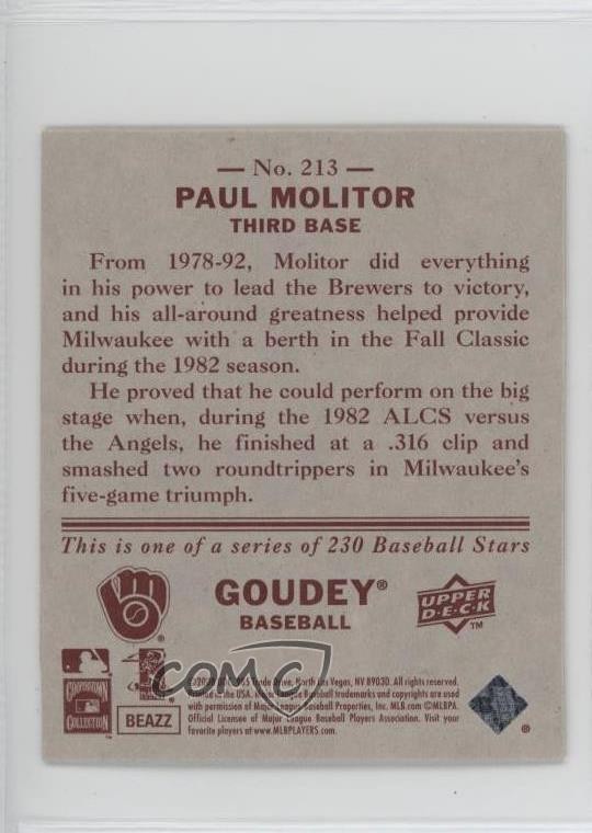 2008 Upper Deck Goudey 1934 Style Mini Red Back SP Paul Molitor #213 ...
