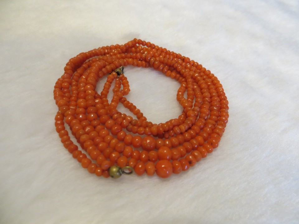 Antique Victorian Salmon Coral Bead Necklace | eBay