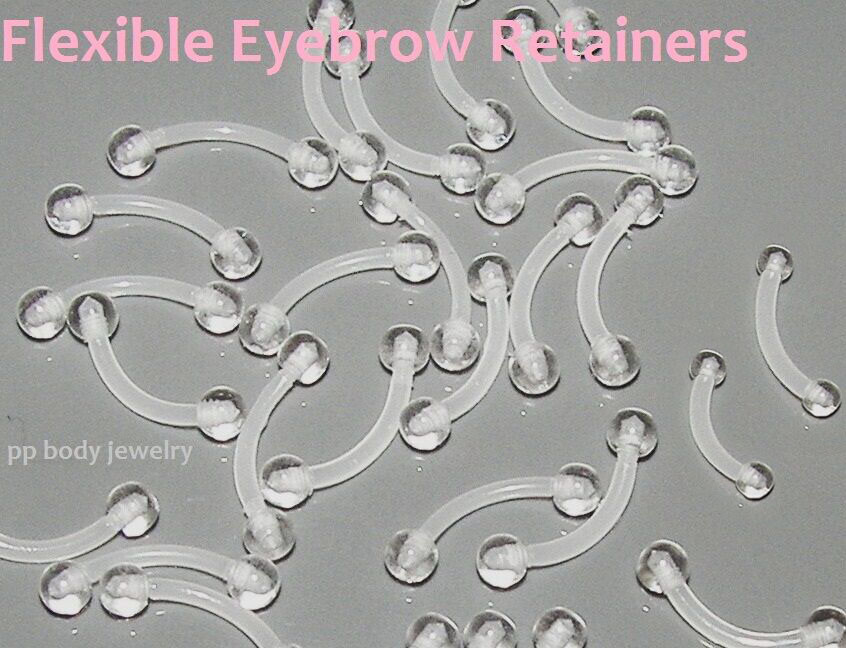 16G 14G Clear Ball Bio Flex Curved Barbell Eyebrow Ring Retainer 5/16 ...