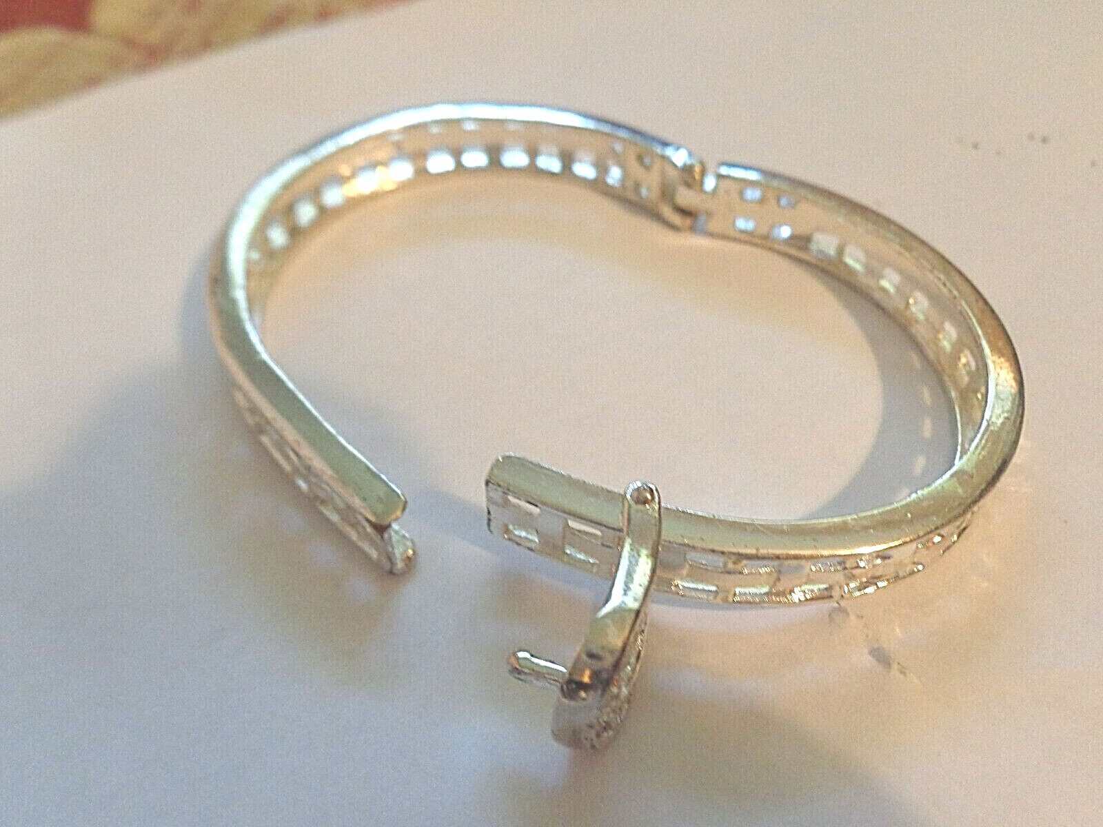 SILVERPLATE ADJUSTABLE RHINESTONE BUCKLE BANGLE BRACE… - Gem