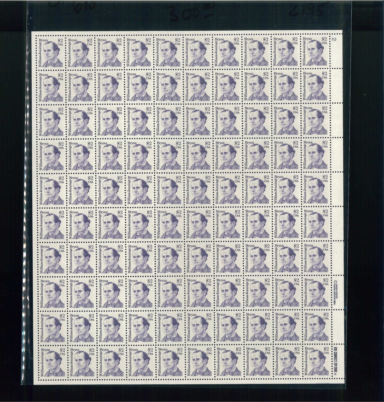 United States $2 Lawyer William J. Bryan Postage Stamp #2195 MNH Full ...