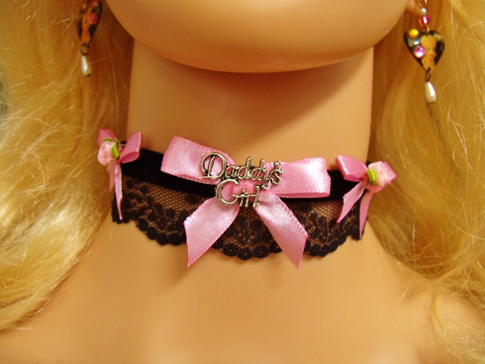 All Sizes Choker Black Velvet Pink Daddy's Girl Sissy Lace Plus Kitten ...