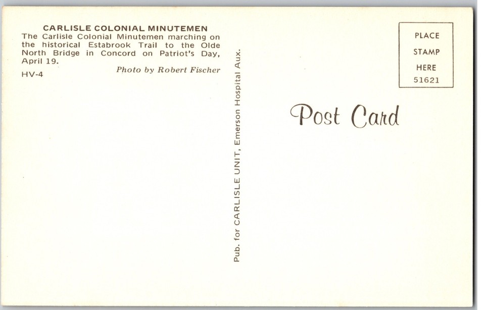 Carlisle Colonial Minutemen chrome postcard, Carlisle MA Patriot's Day ...
